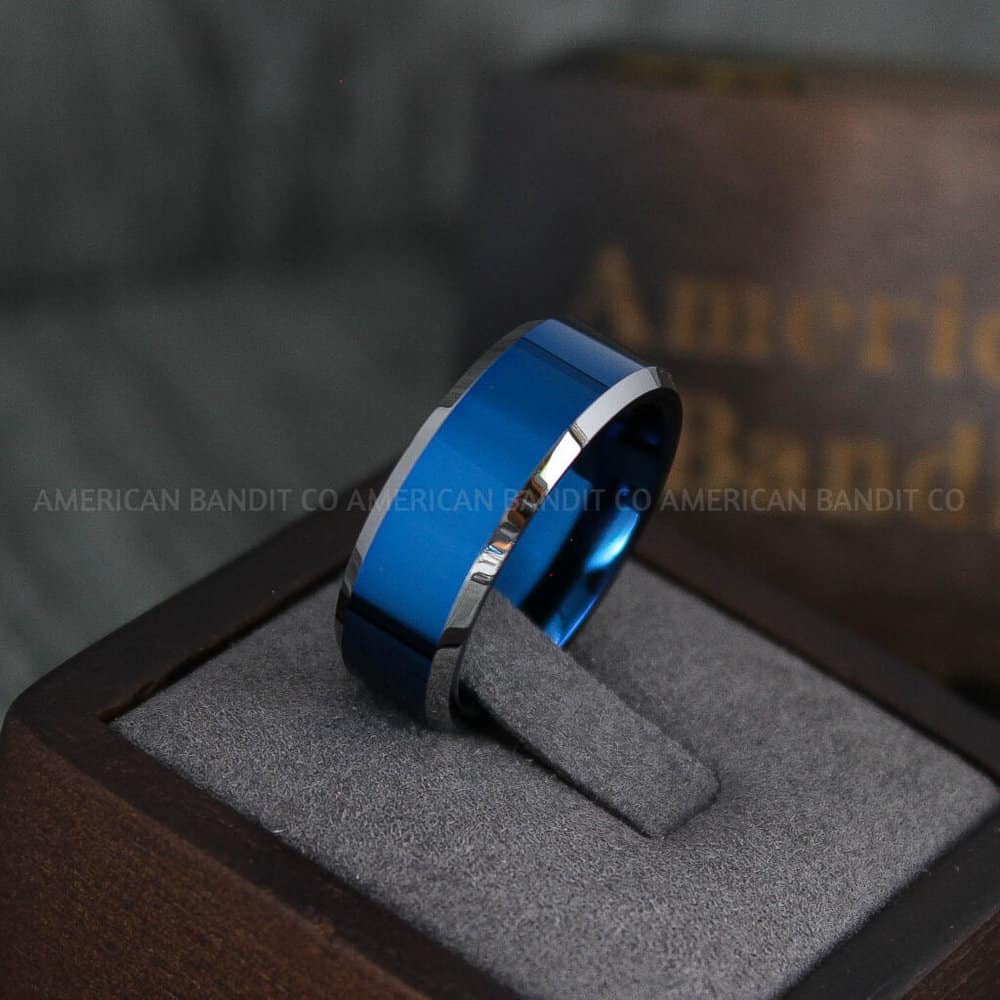 Blue Wedding Band, Blue Wedding Ring, Blue Ring, Blue Tungsten Wedding ...