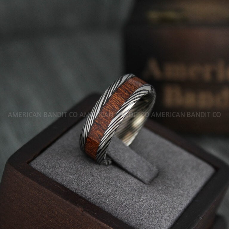 Damascus Steel Rings, Couple Rings, Wood Rings, Damascus Steel Wedding ...