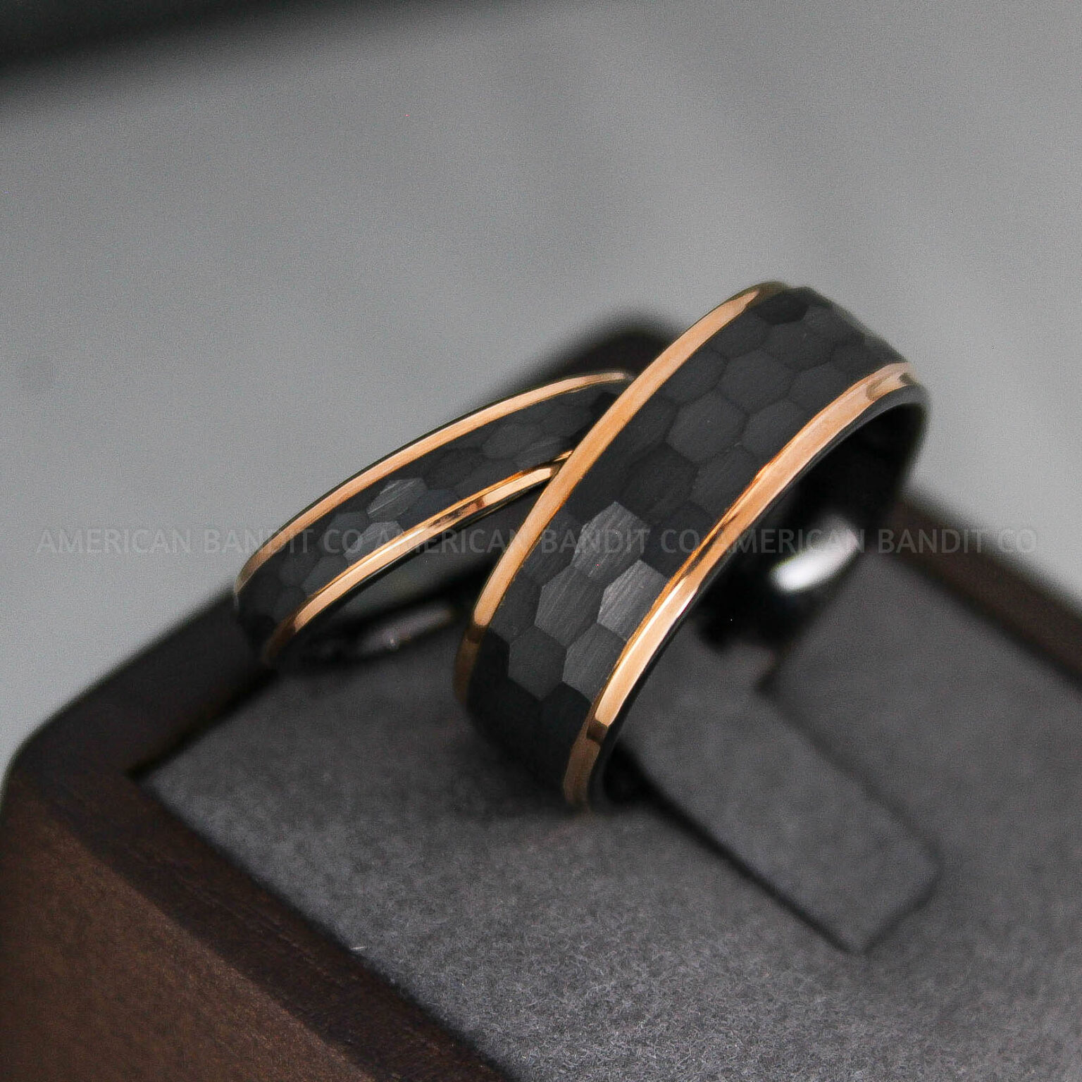 Black Tungsten Hammered Wedding Rings, Couple Rings - American Bandit ...