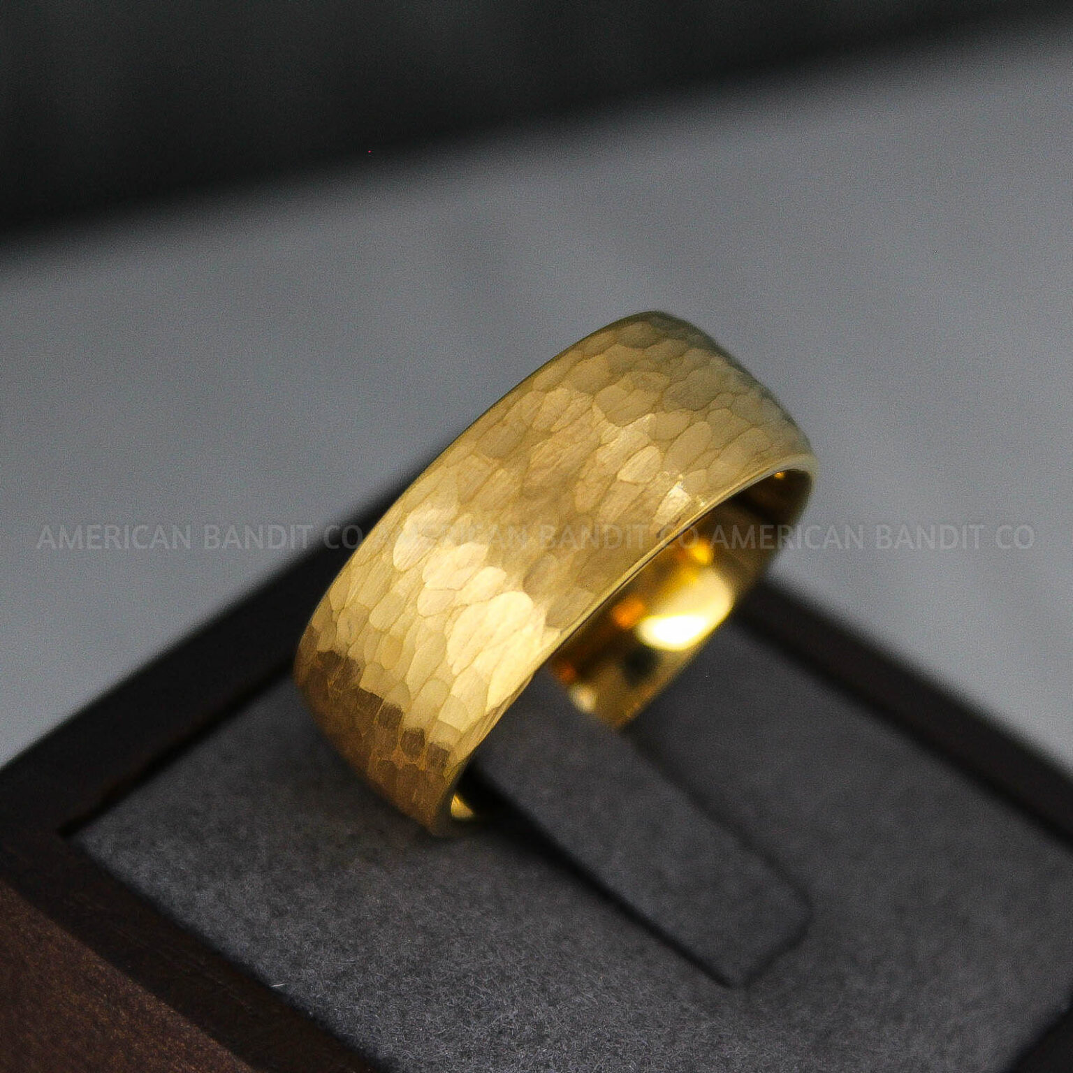 14K Yellow Gold Tungsten Hammered Wedding Ring - American Bandit Jewelry