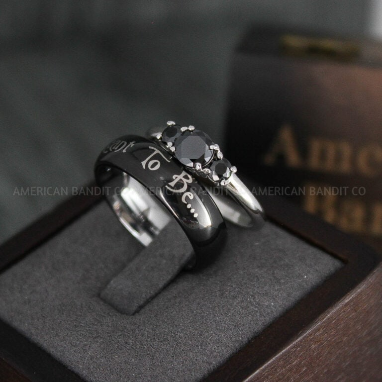 Simply Meant To Be Ring, Bridal Wedding Ring Set, Bridal Rings, Black ...
