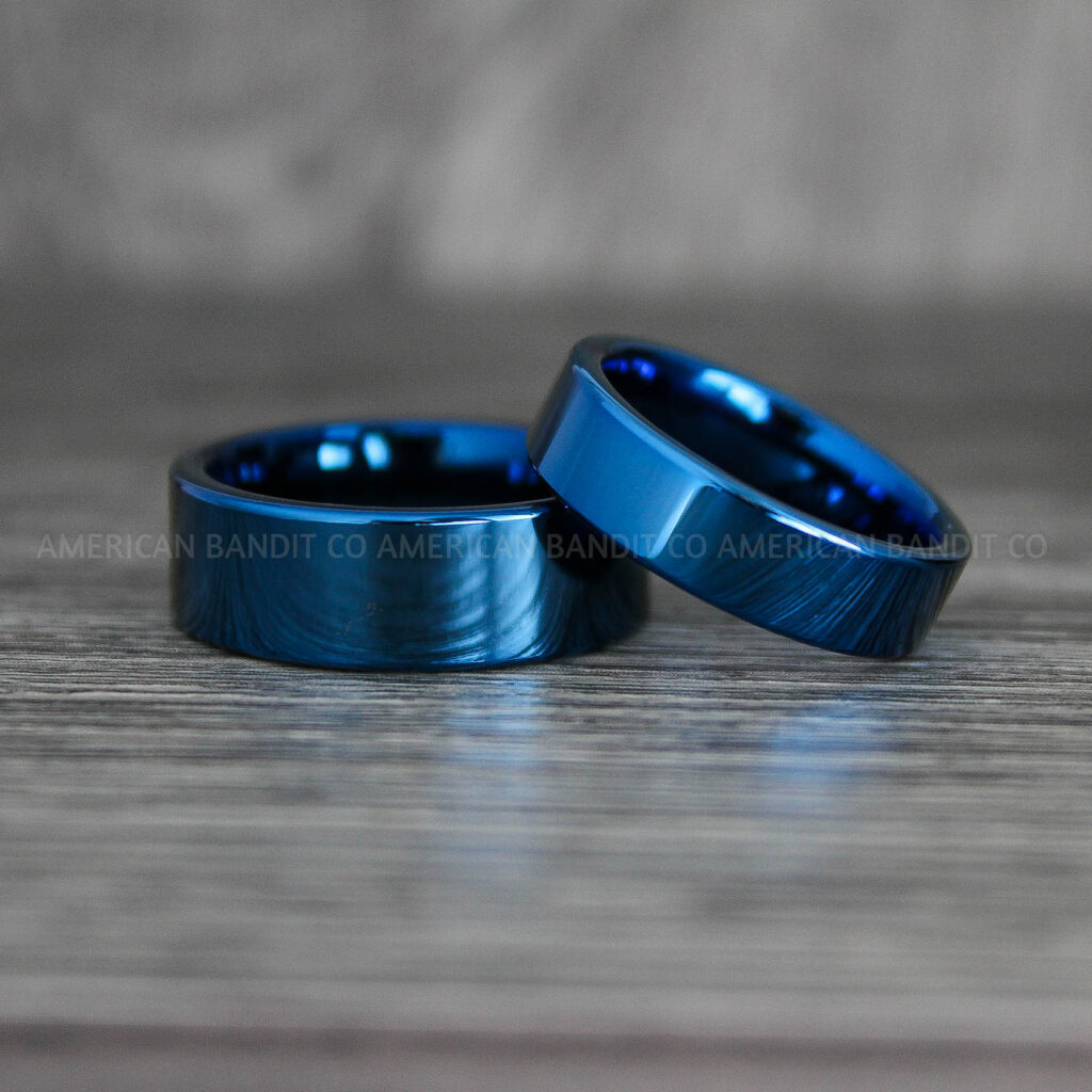 Couple Rings, Blue Wedding Bands, Blue Tungsten Rings, Matching Couple ...