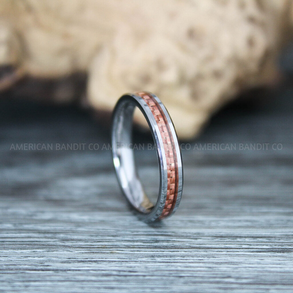 Silver Wedding Ring, Silver Wedding Band, Silver Ring with Pink Carbon ...